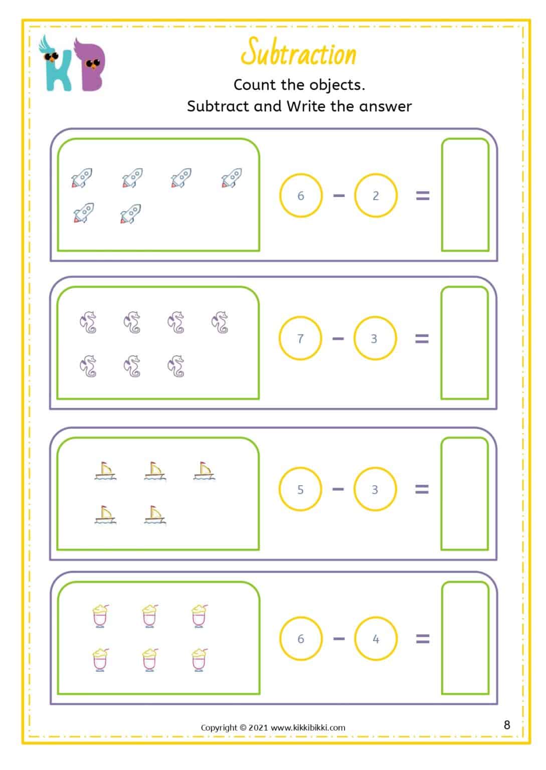 25+ SUBTRACTION Worksheets for Kindergarteners - KikkiBikki