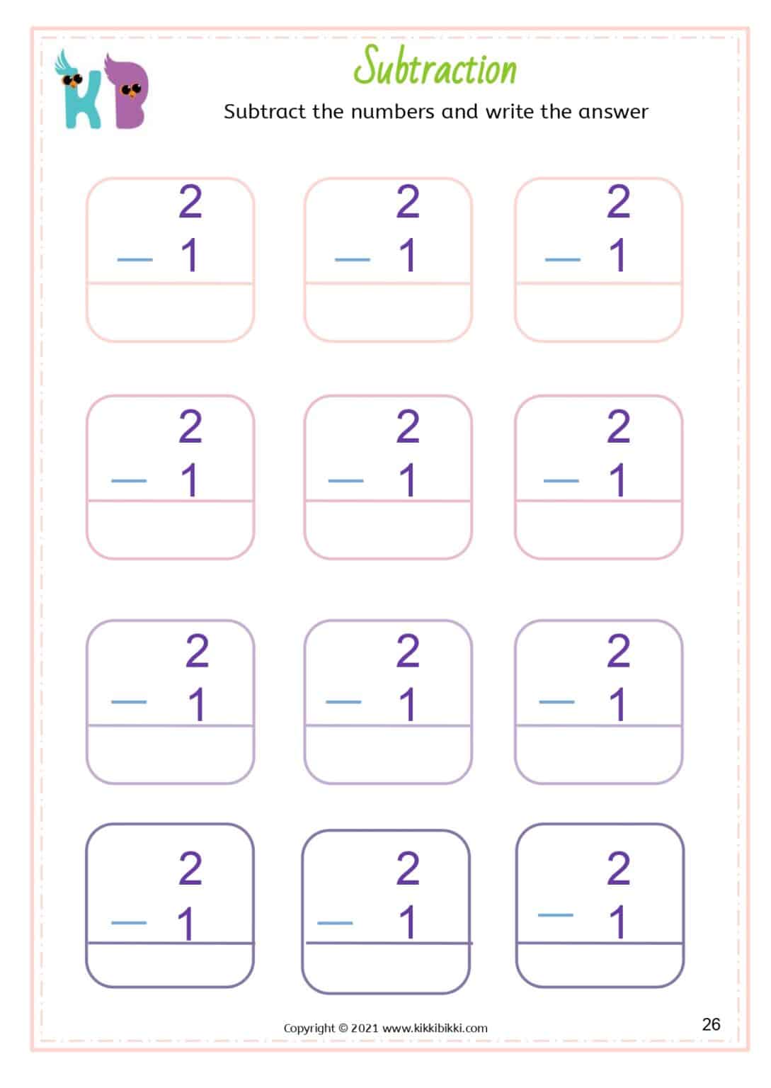 25+ SUBTRACTION Worksheets for Kindergarteners - KikkiBikki