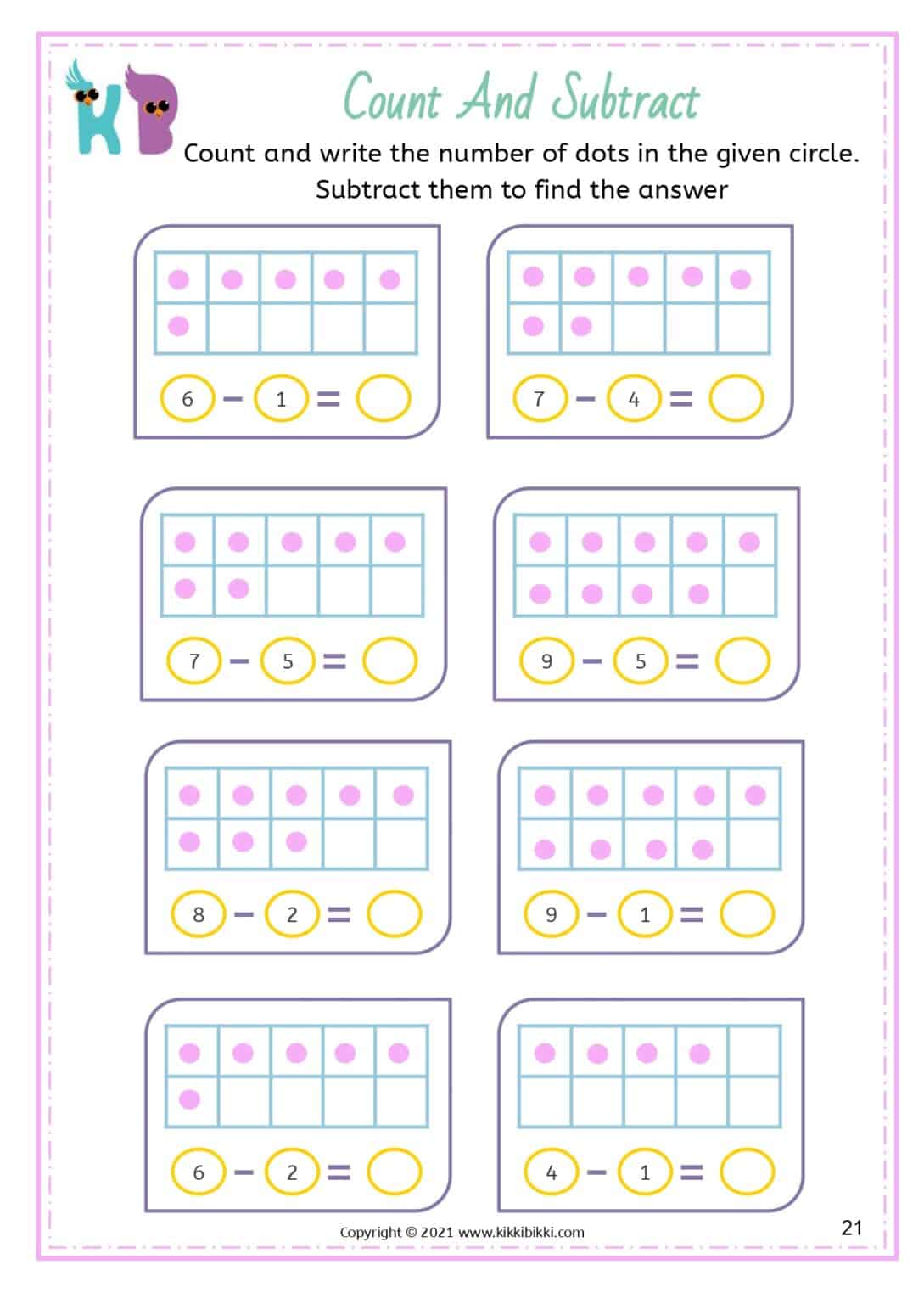 25+ SUBTRACTION Worksheets for Kindergarteners - KikkiBikki