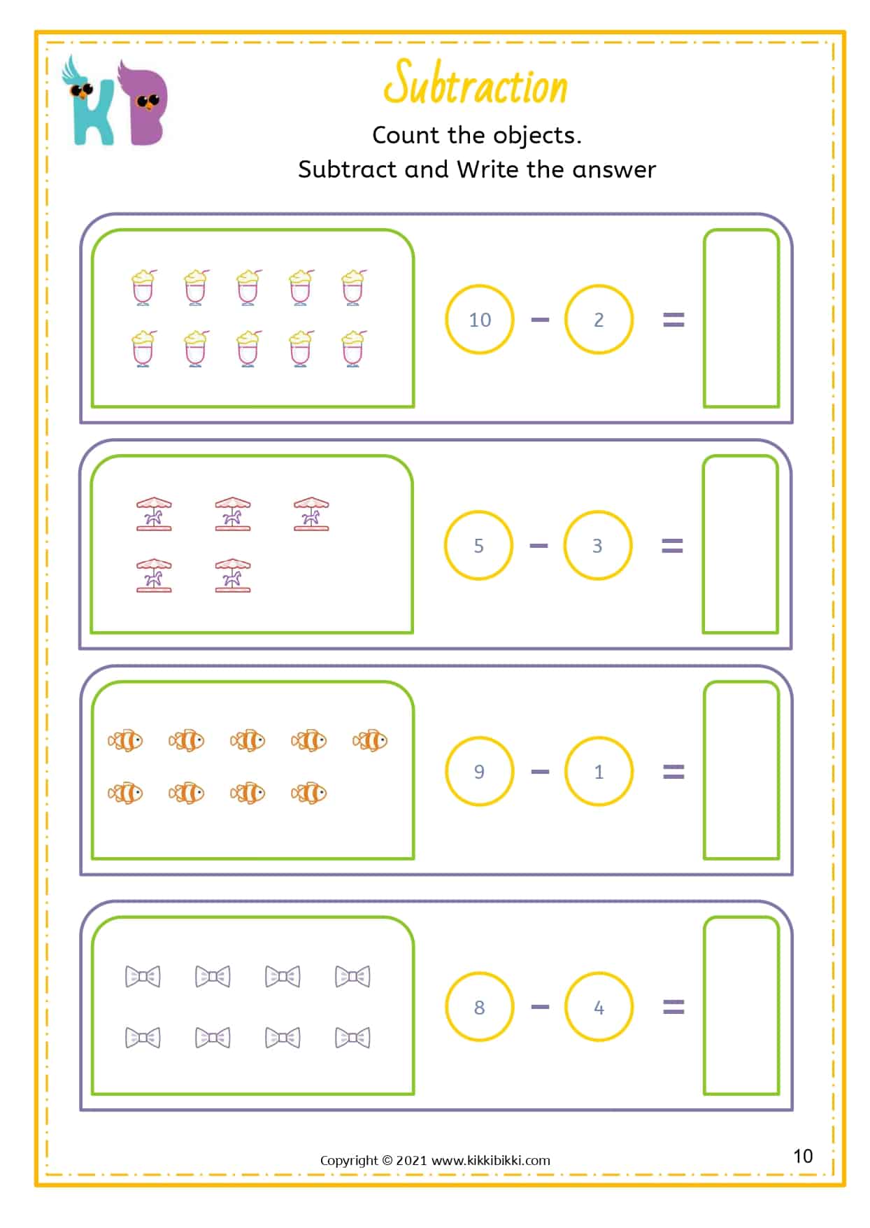 "Mastering Subtraction Up to 10: 'Subtract and Write' Worksheets"