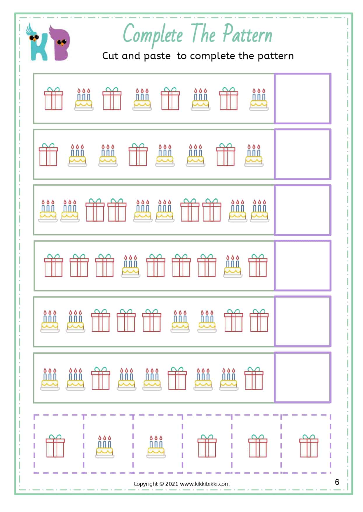 PATTERNS - Free Math Kindergarten Worksheets - KikkiBikki