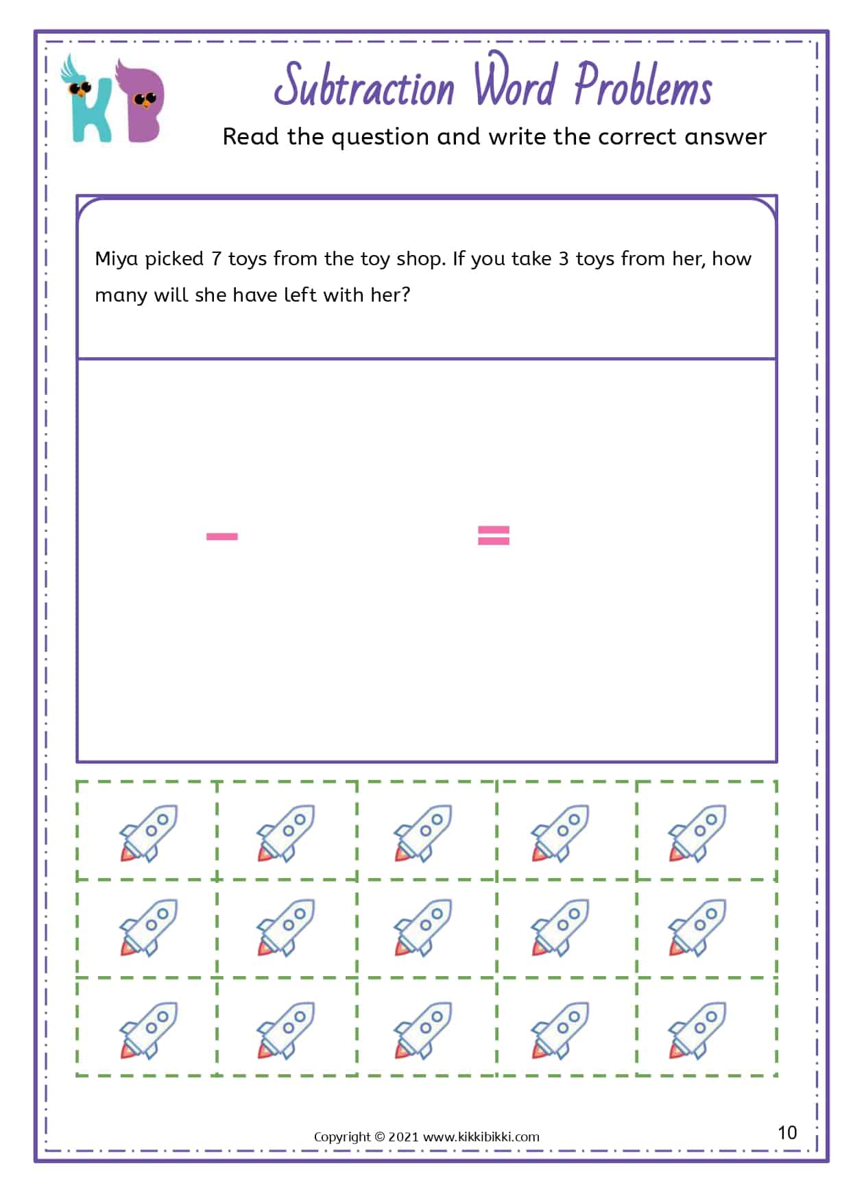 15+ Free Math Word Problem Subtraction Worksheets - KikkiBikki