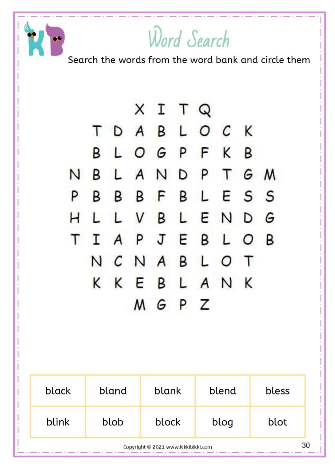 Phonics Word Search Worksheets - KikkiBikki
