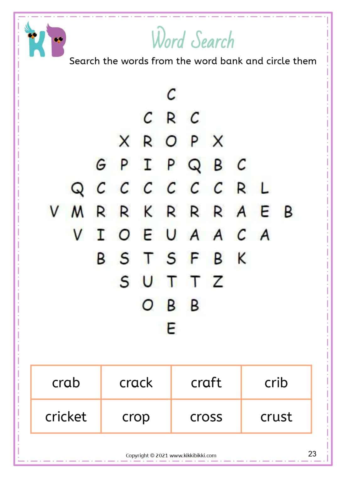 Phonics Word Search Worksheets - KikkiBikki