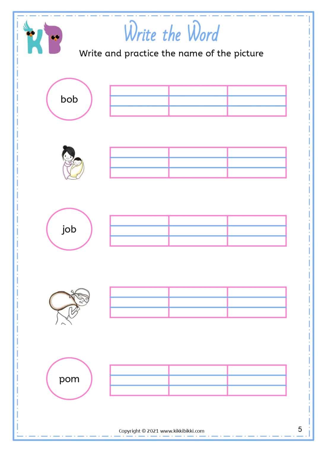 CVC -ob, -om Word Family - Free Phonics Printable