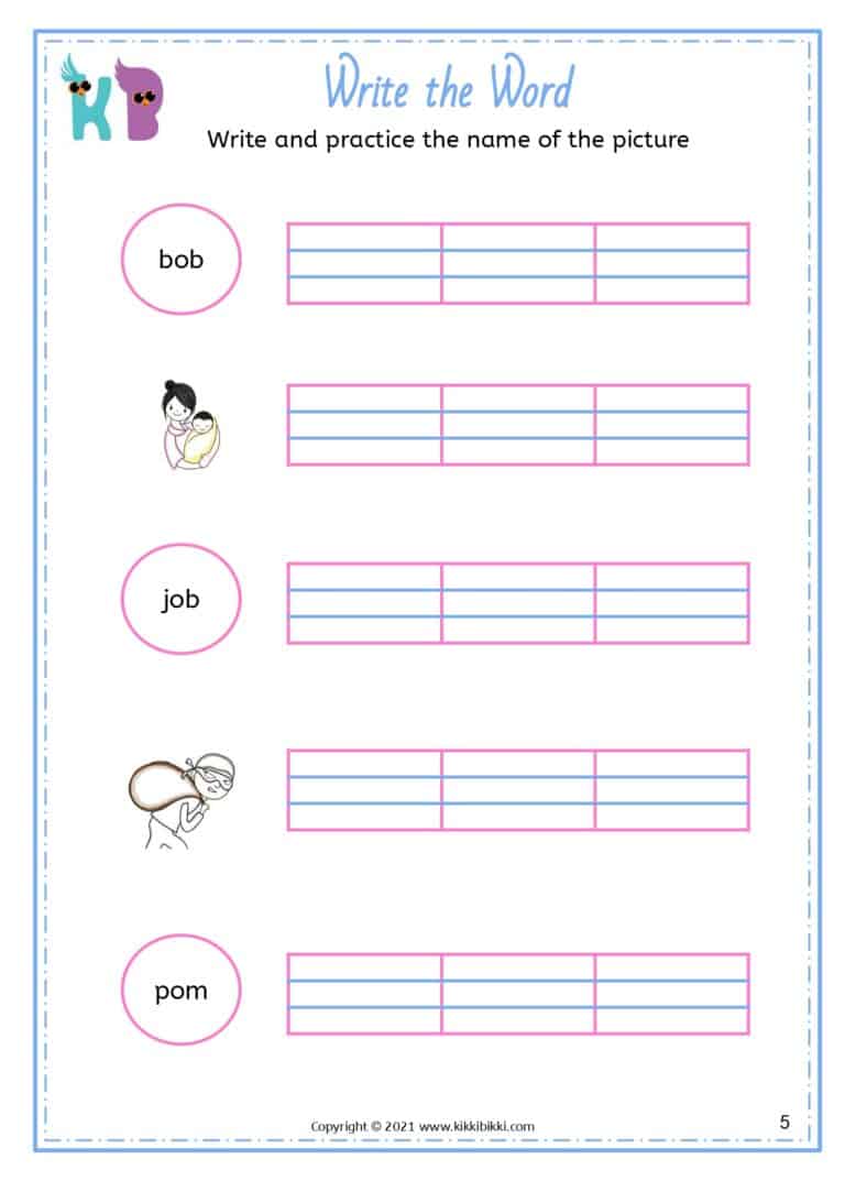 CVC -ob, -om Word Family - Free Phonics Printable