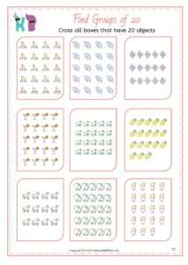 Math Printable Worksheets on GROUPING NUMBERS Upto 20