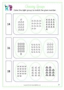 Math Printable Worksheets on GROUPING NUMBERS Upto 20