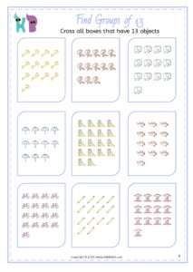 Math Printable Worksheets on GROUPING NUMBERS Upto 20