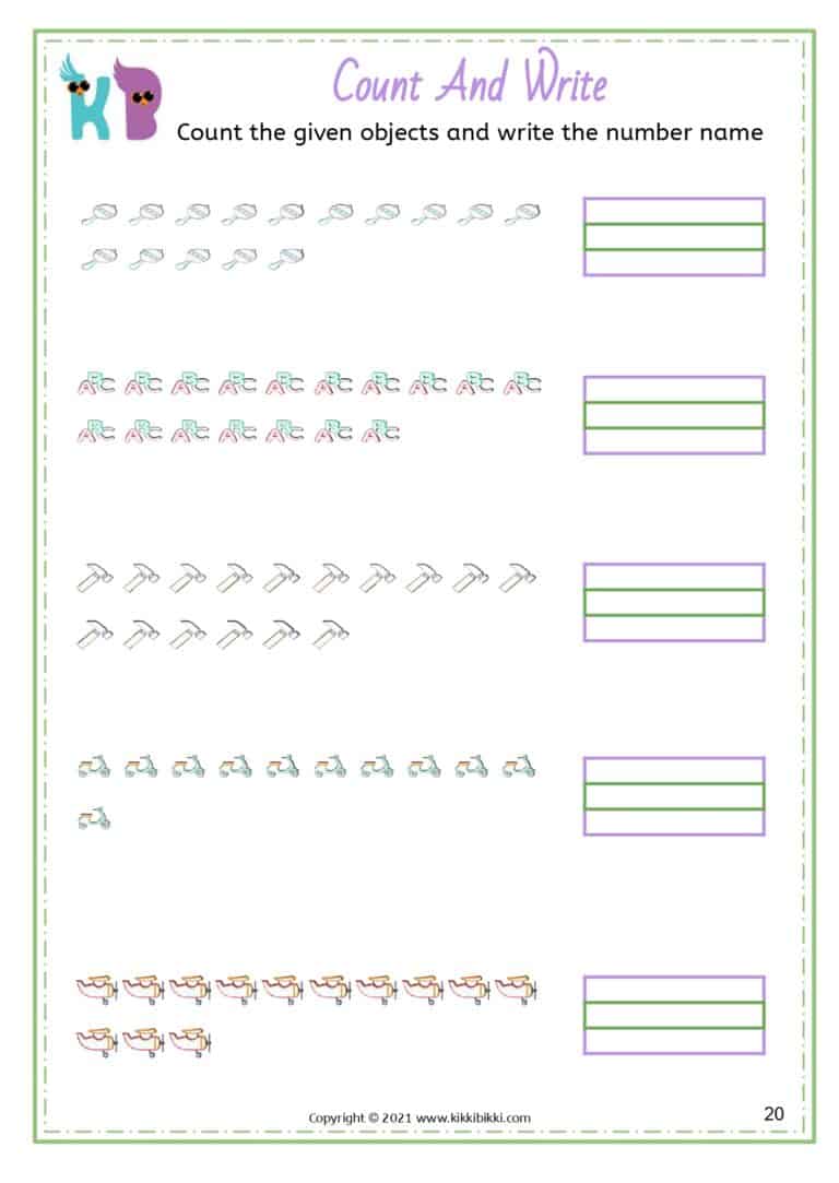 NUMBER NAMES - Free Math Kindergarten Worksheets