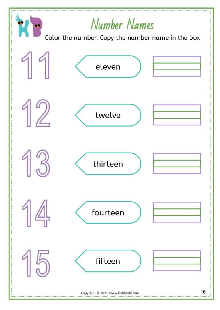 NUMBER NAMES - Free Math Kindergarten Worksheets