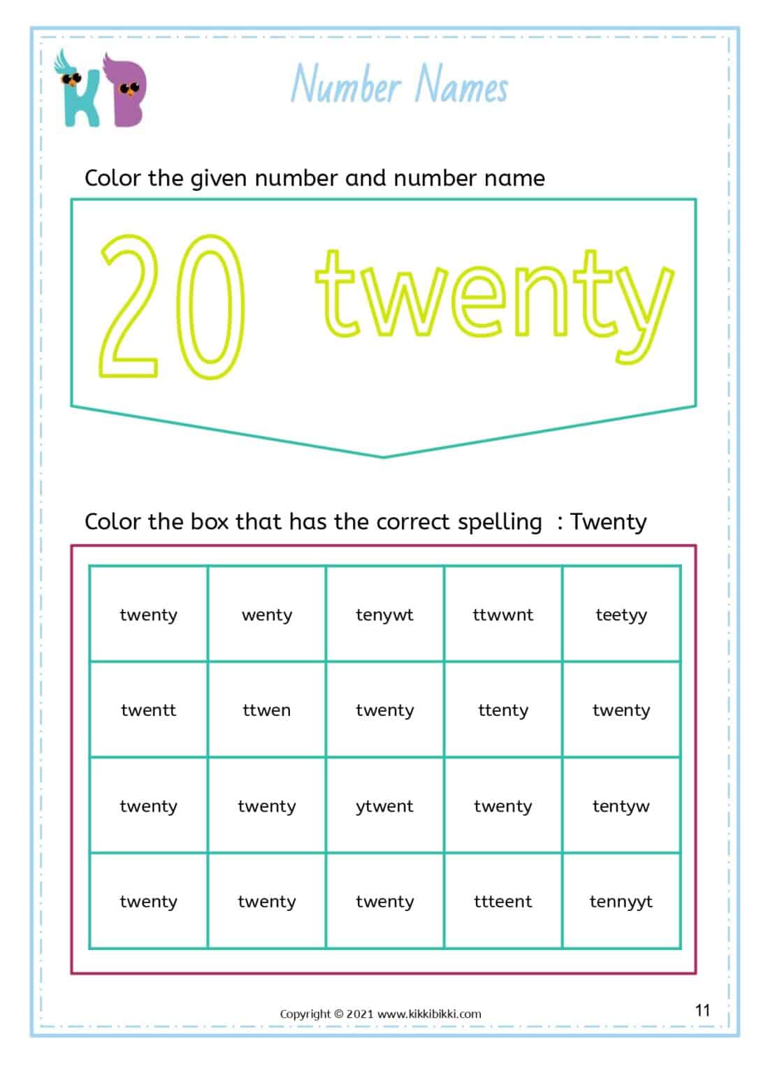 NUMBER NAMES - Free Math Kindergarten Worksheets