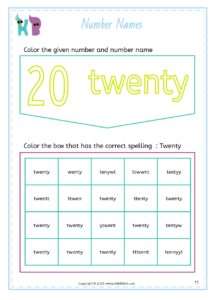 NUMBER NAMES - Free Math Kindergarten Worksheets