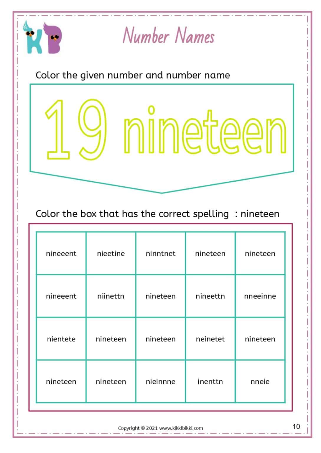 NUMBER NAMES - Free Math Kindergarten Worksheets