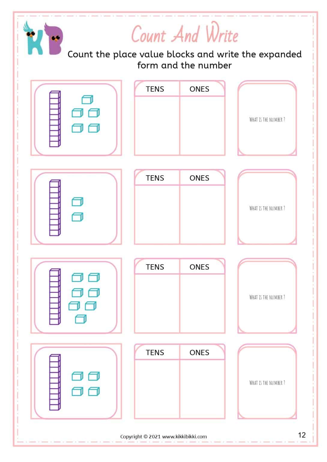 PLACE VALUE - Free Math Kindergarten Worksheets - KikkiBikki