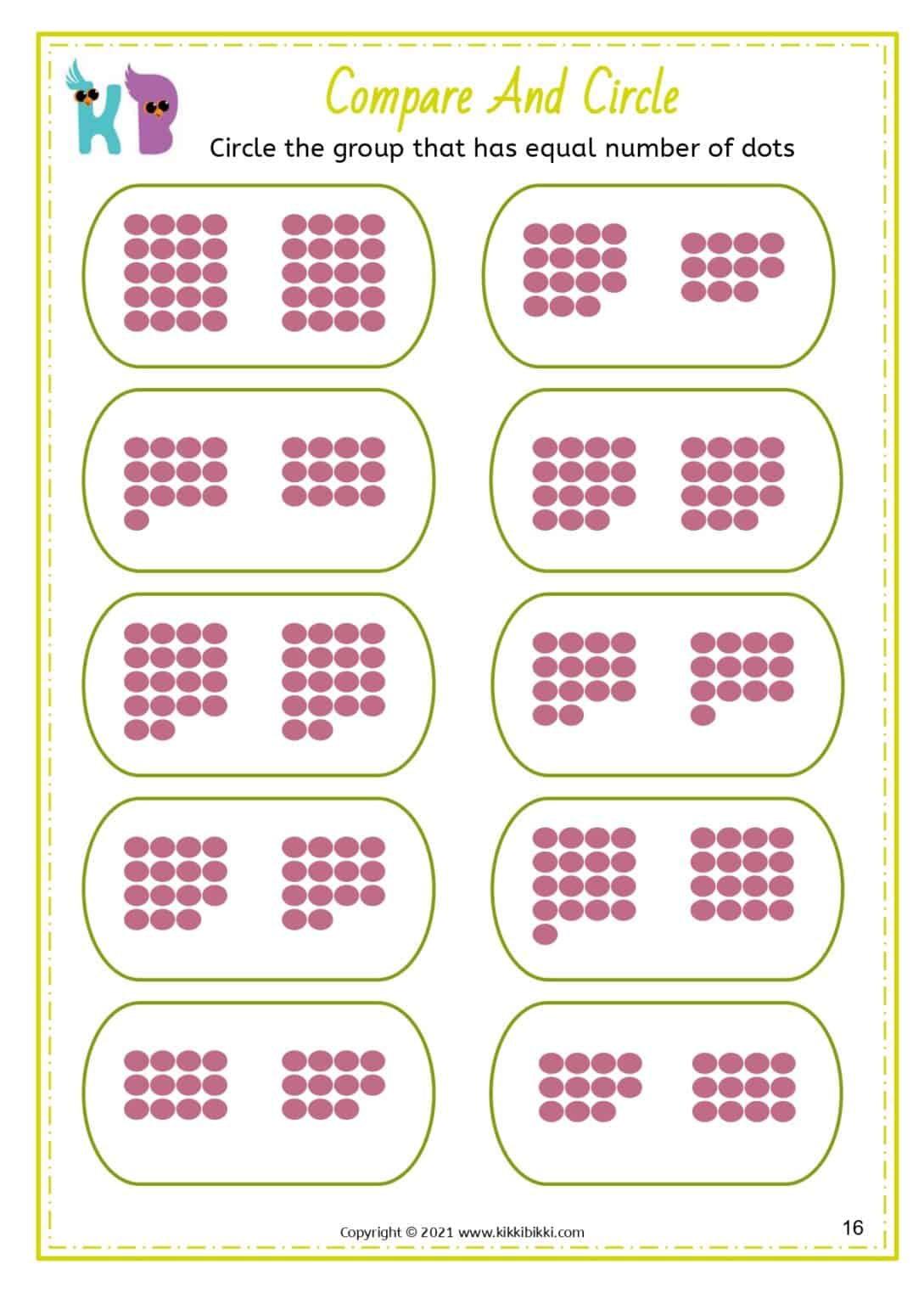 Free Math Printable Worksheets - EQUAL / NOT EQUAL GROUP