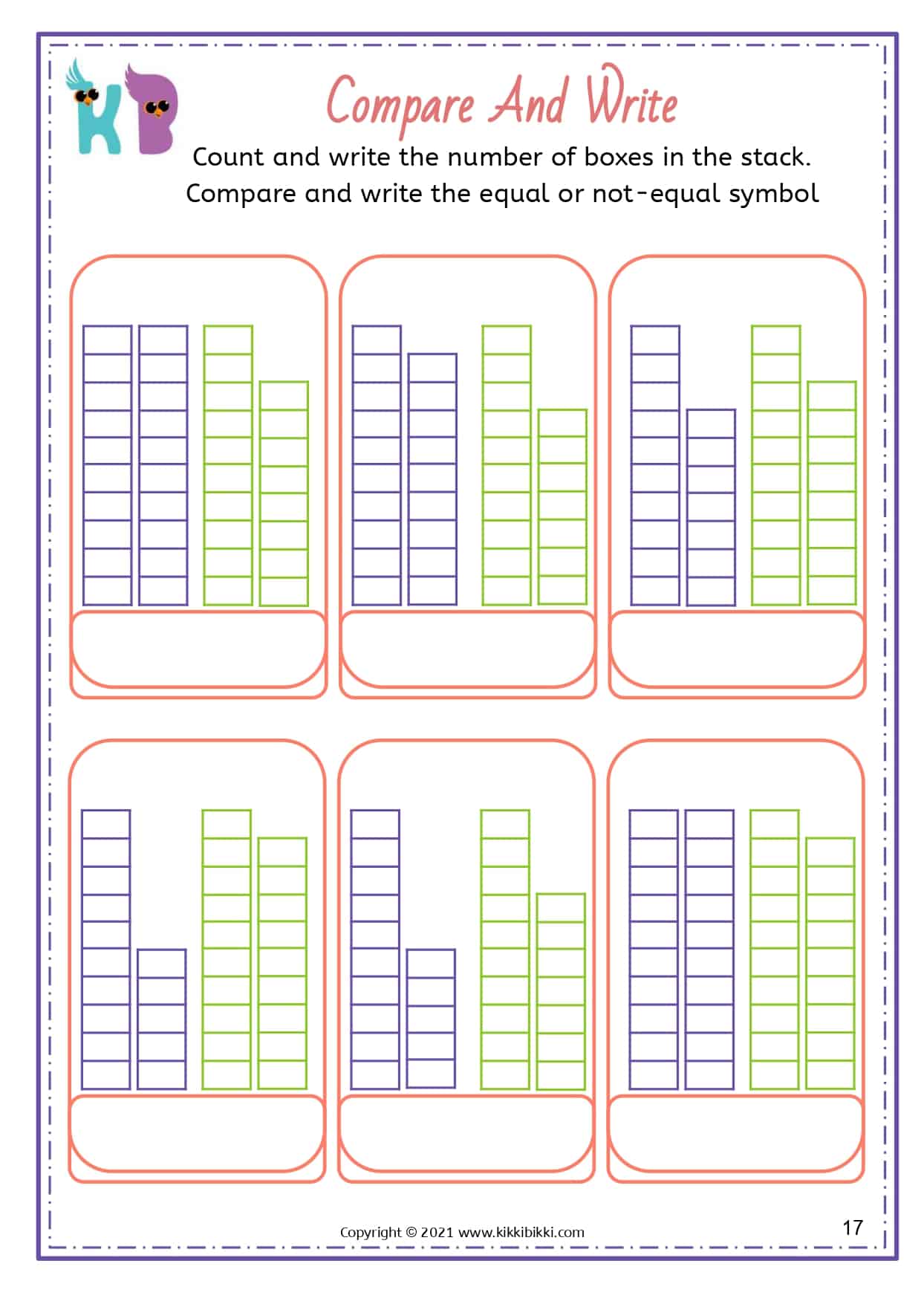 Free Math Printable Worksheets - EQUAL / NOT EQUAL GROUP