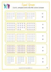 Free Math Printable Worksheets - EQUAL / NOT EQUAL GROUP