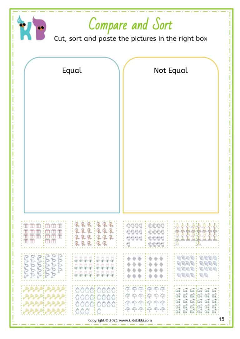 Free Math Printable Worksheets - EQUAL / NOT EQUAL GROUP
