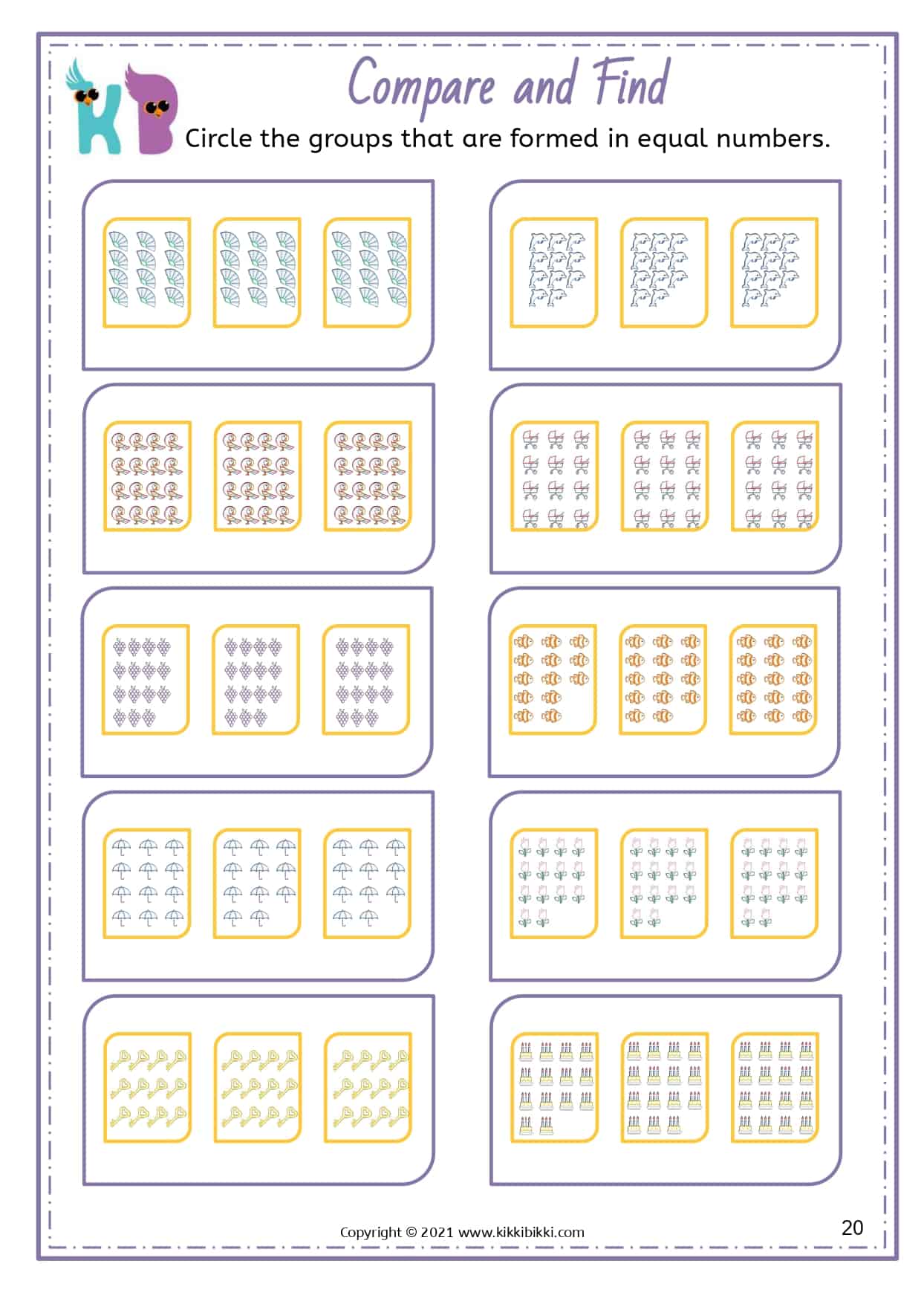 Free Math Printable Worksheets - EQUAL / NOT EQUAL GROUP