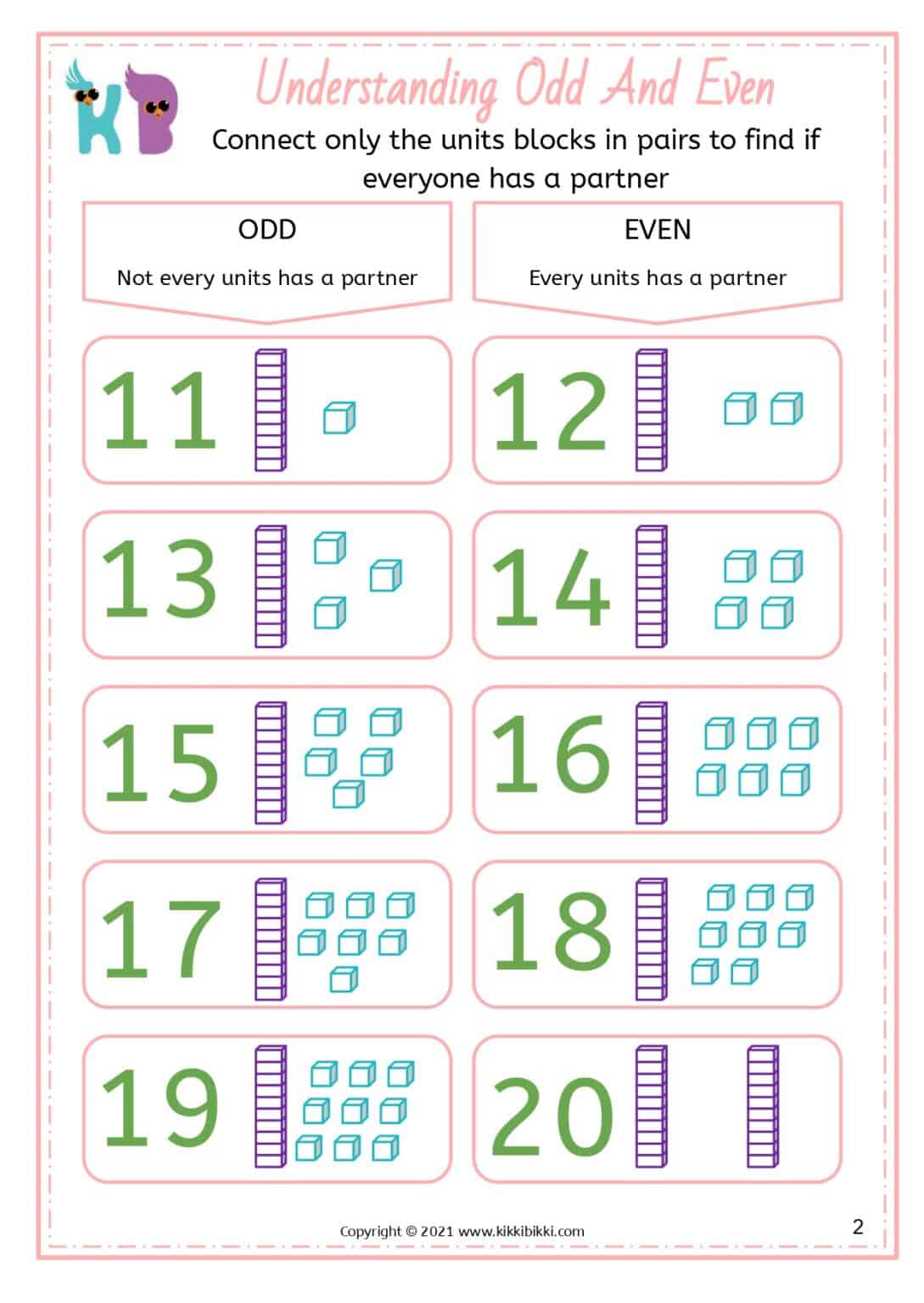 ODD / EVEN - Free Kindergarten Worksheets