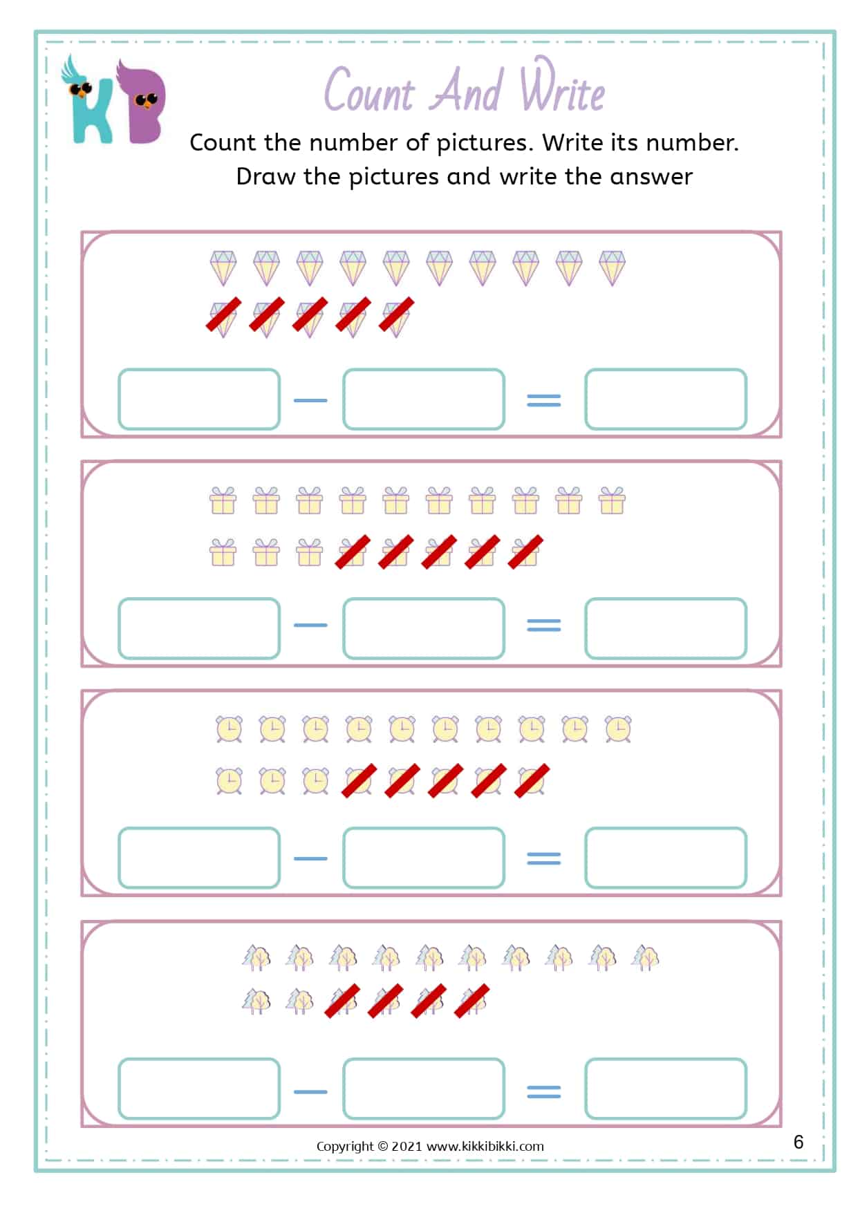 SUBTRACTION Worksheets - for Upper Kindergarten Kids