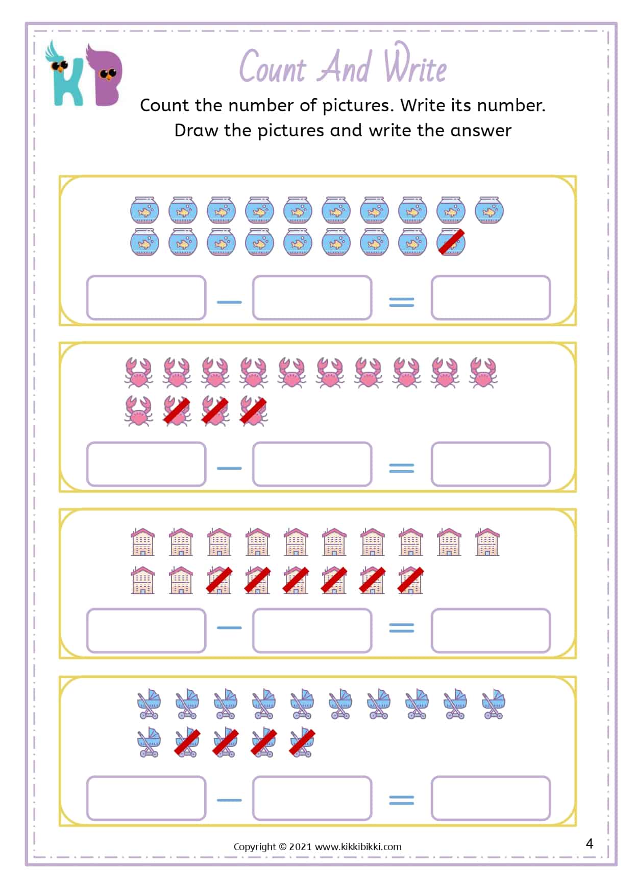 SUBTRACTION Worksheets - for Upper Kindergarten Kids