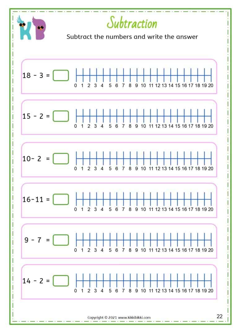 SUBTRACTION Worksheets - for Upper Kindergarten Kids