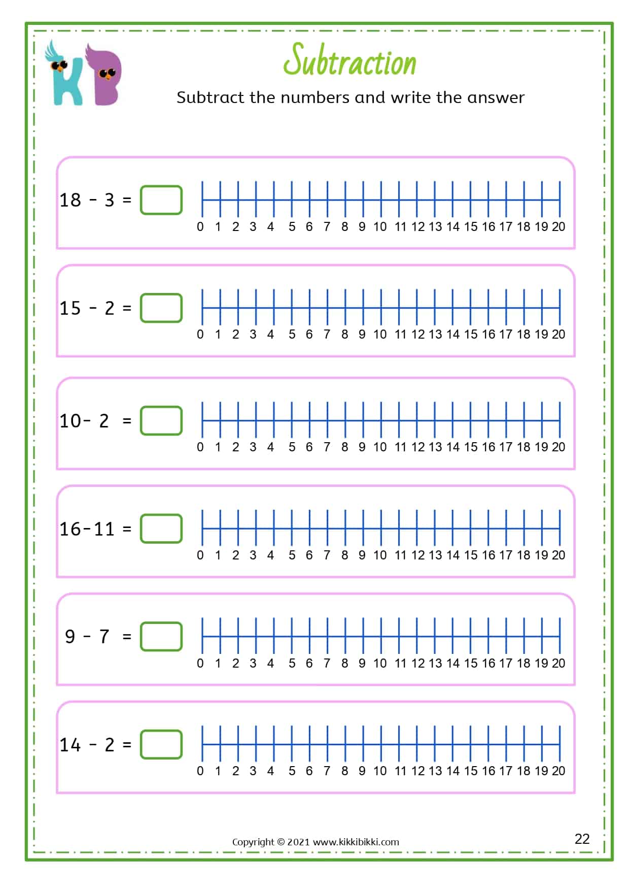 SUBTRACTION Worksheets - for Upper Kindergarten Kids