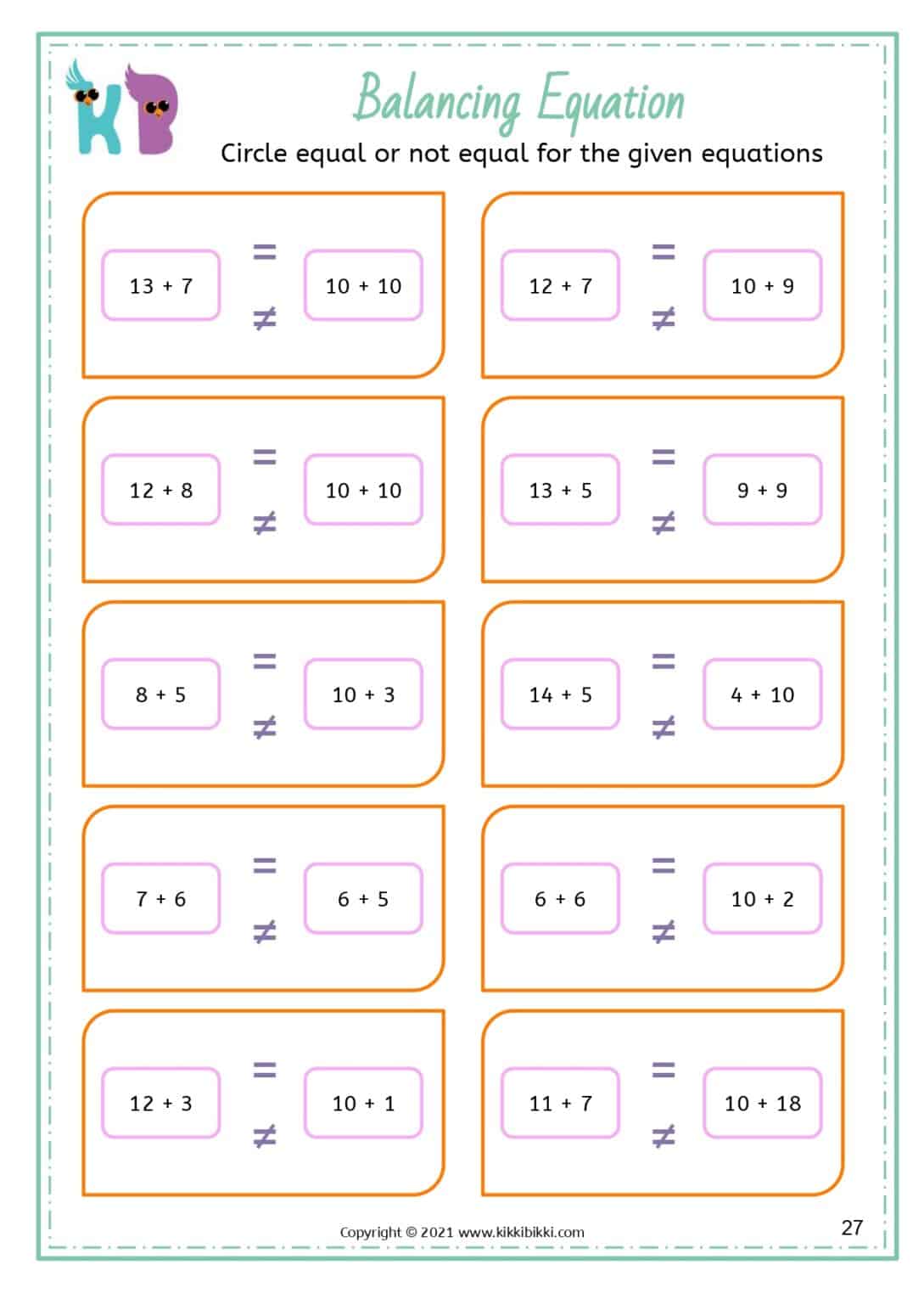 BALANCING EQUATION WORKSHEETS - Free Math Printable
