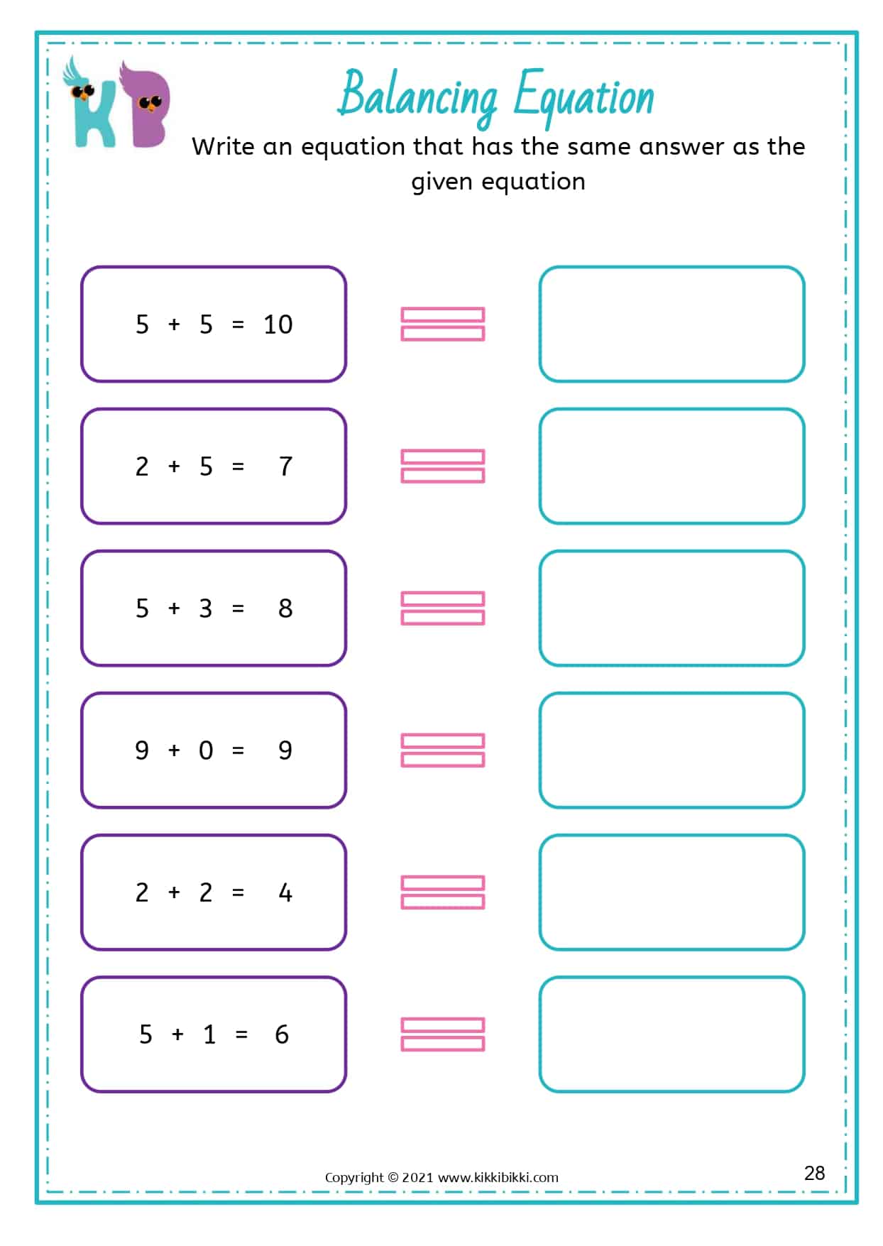 BALANCING EQUATION WORKSHEETS - Free Math Printable