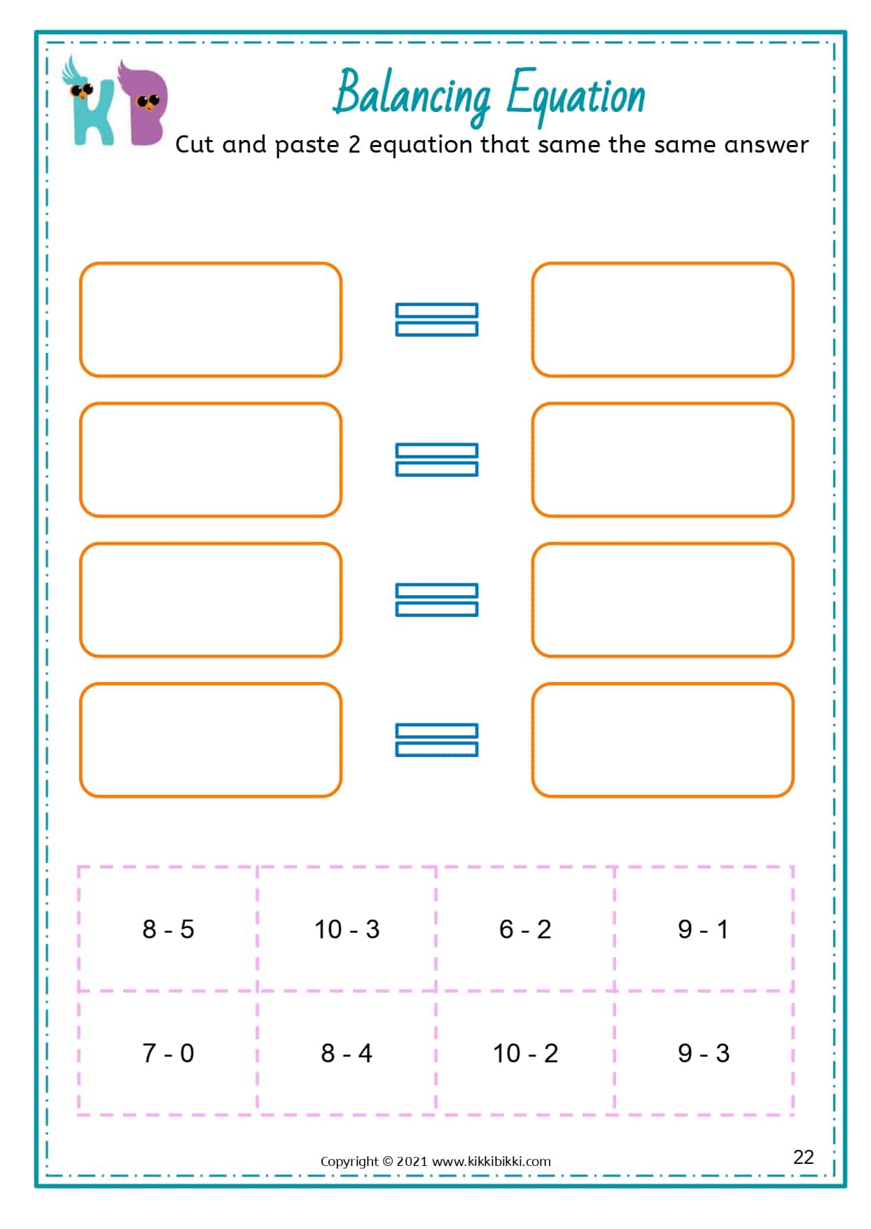 BALANCING EQUATION - Free Math Printable Worksheets