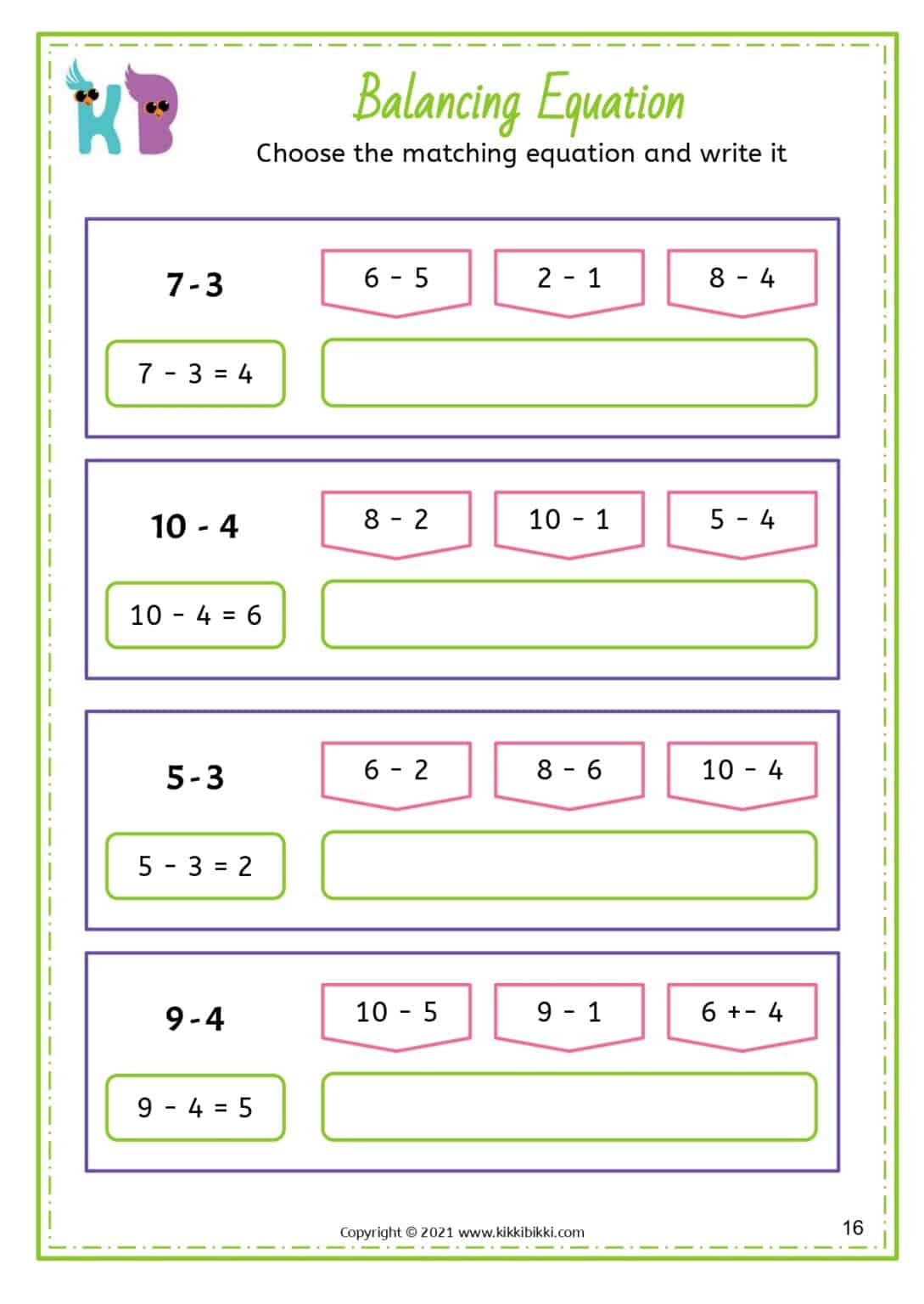 BALANCING EQUATION - Free Math Printable Worksheets