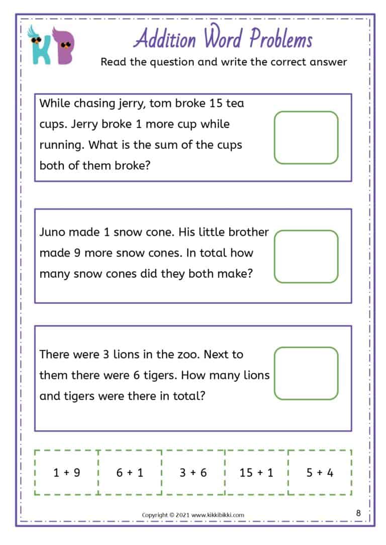 ADDITION - WORD PROBLEMS - Free Math Printable Worksheets