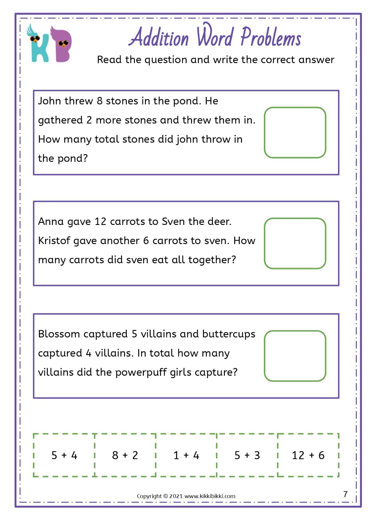 ADDITION - WORD PROBLEMS - Free Math Printable Worksheets