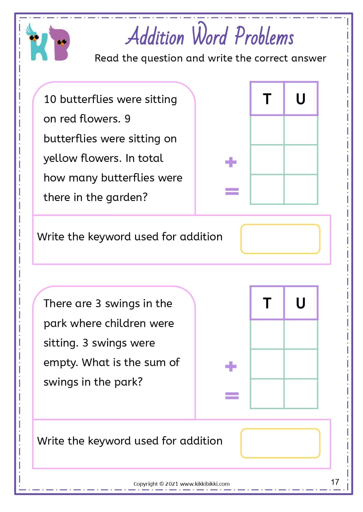 ADDITION - WORD PROBLEMS - Free Math Printable Worksheets