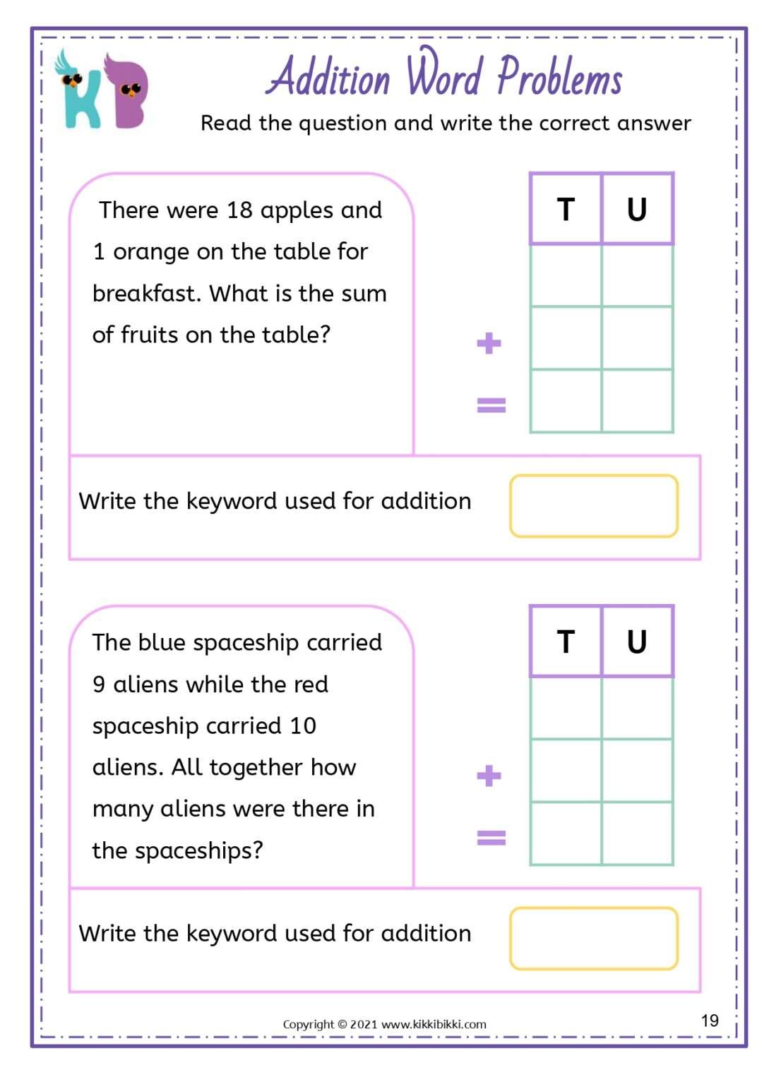 ADDITION - WORD PROBLEMS - Free Math Printable Worksheets