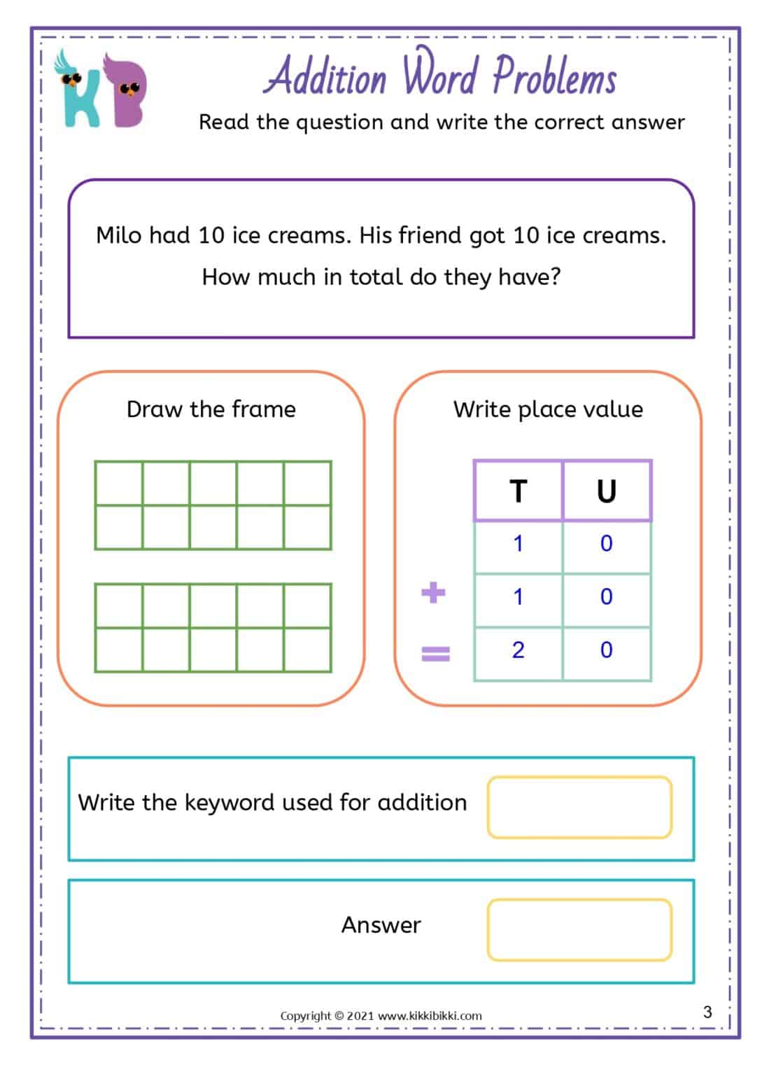 ADDITION - WORD PROBLEMS - Free Math Printable Worksheets