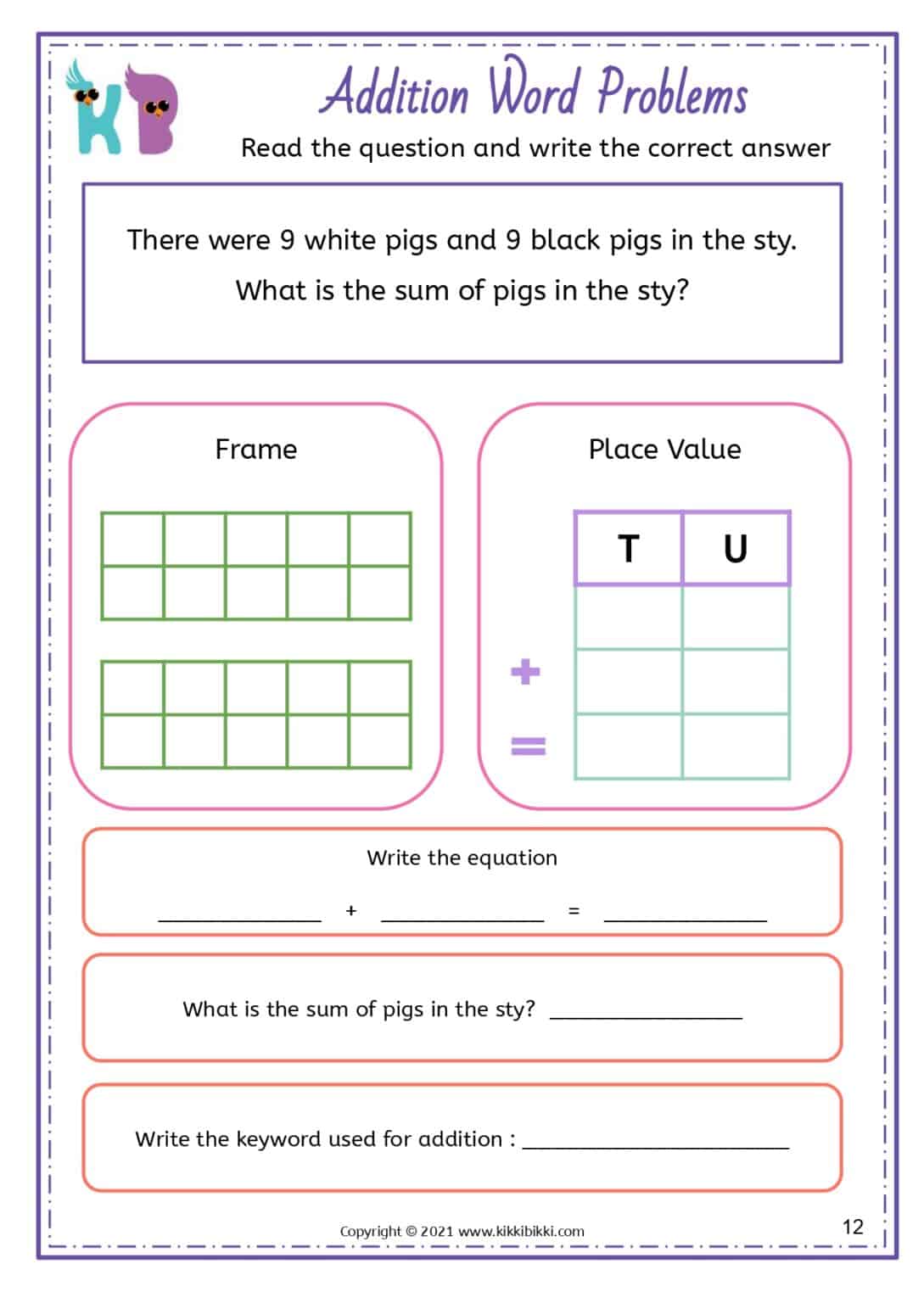 ADDITION - WORD PROBLEMS - Free Math Printable Worksheets