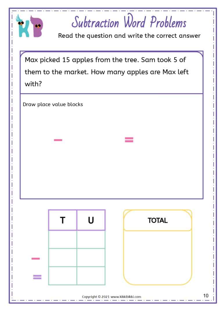 SUBTRACTION - Free Math Printable Worksheets - KikkiBikki