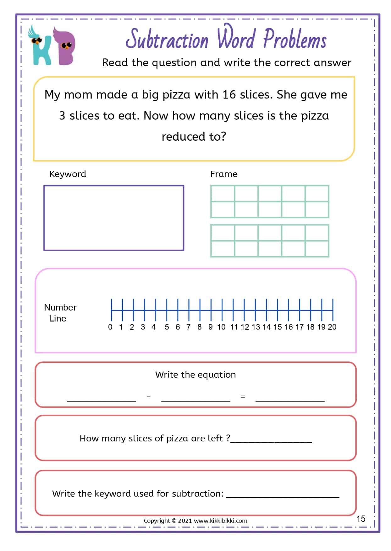 SUBTRACTION - Free Math Printable Worksheets - KikkiBikki
