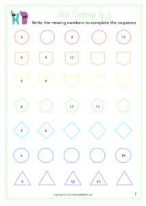 Free Math Kindergarten Worksheets - SKIP COUNTING by 3