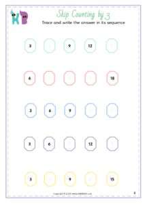 Free Math Kindergarten Worksheets - SKIP COUNTING by 3