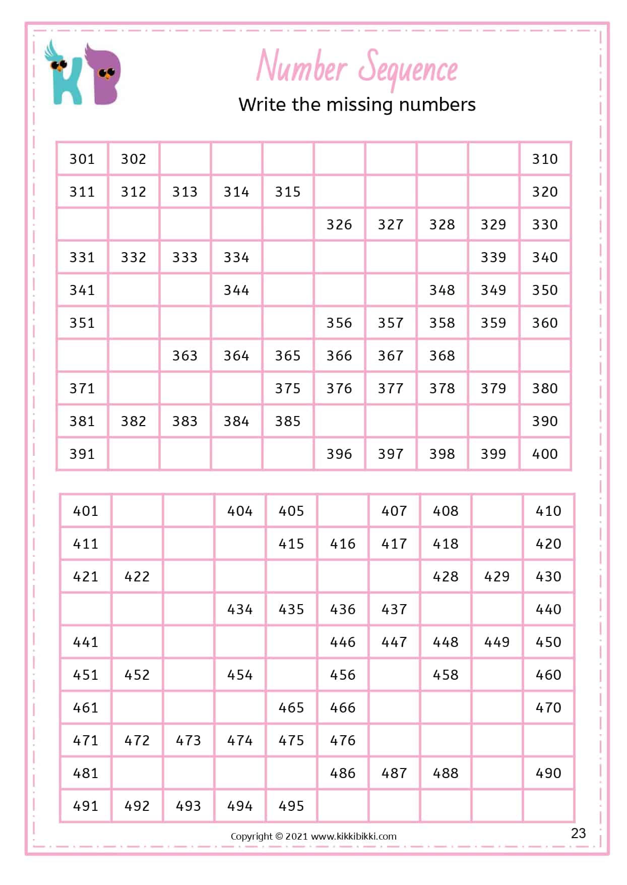 COUNTING BEYOND 100 - KikkiBikki - Free Math Worksheets