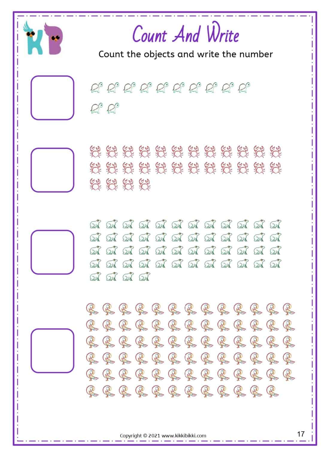 COUNT UP TO 100 - Kindergarten Worksheets - KikkiBikki