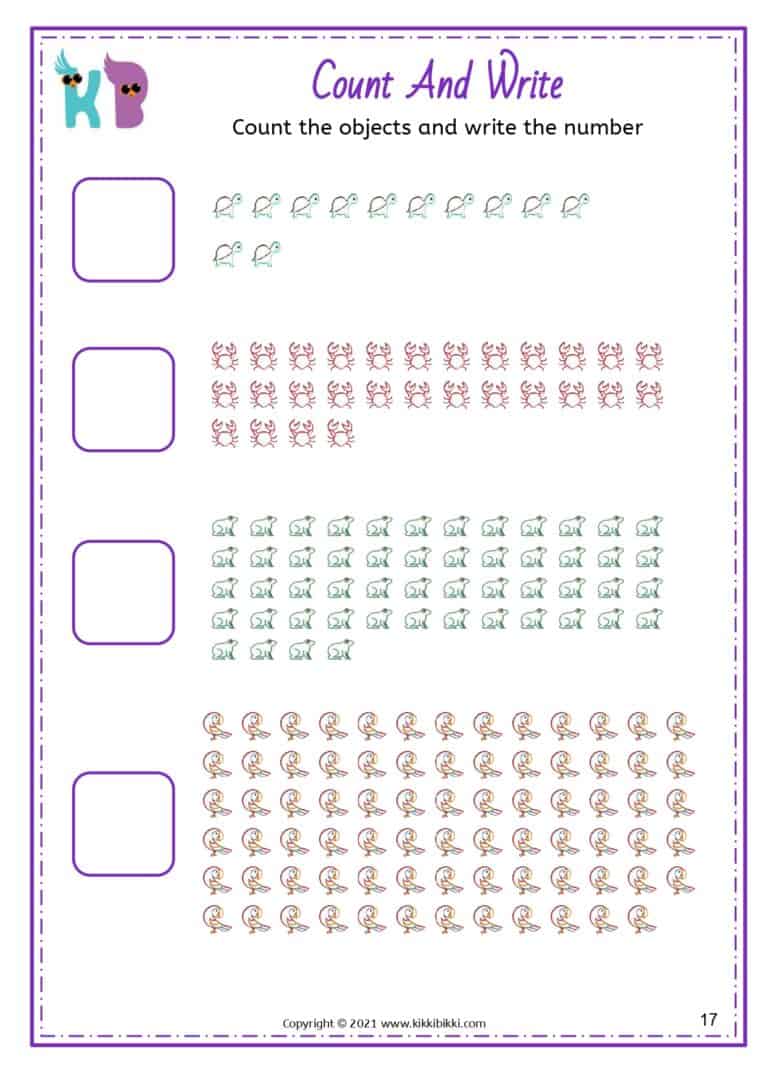 COUNT UP TO 100 - Kindergarten Worksheets - KikkiBikki