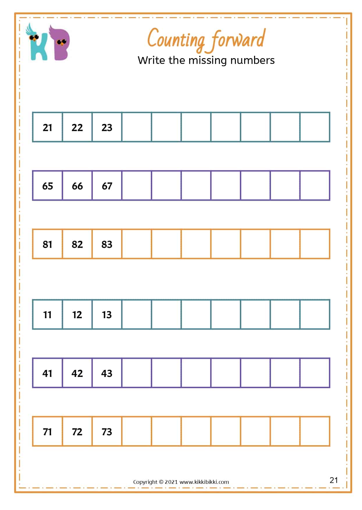 COUNT UP TO 100 - Kindergarten Worksheets - KikkiBikki