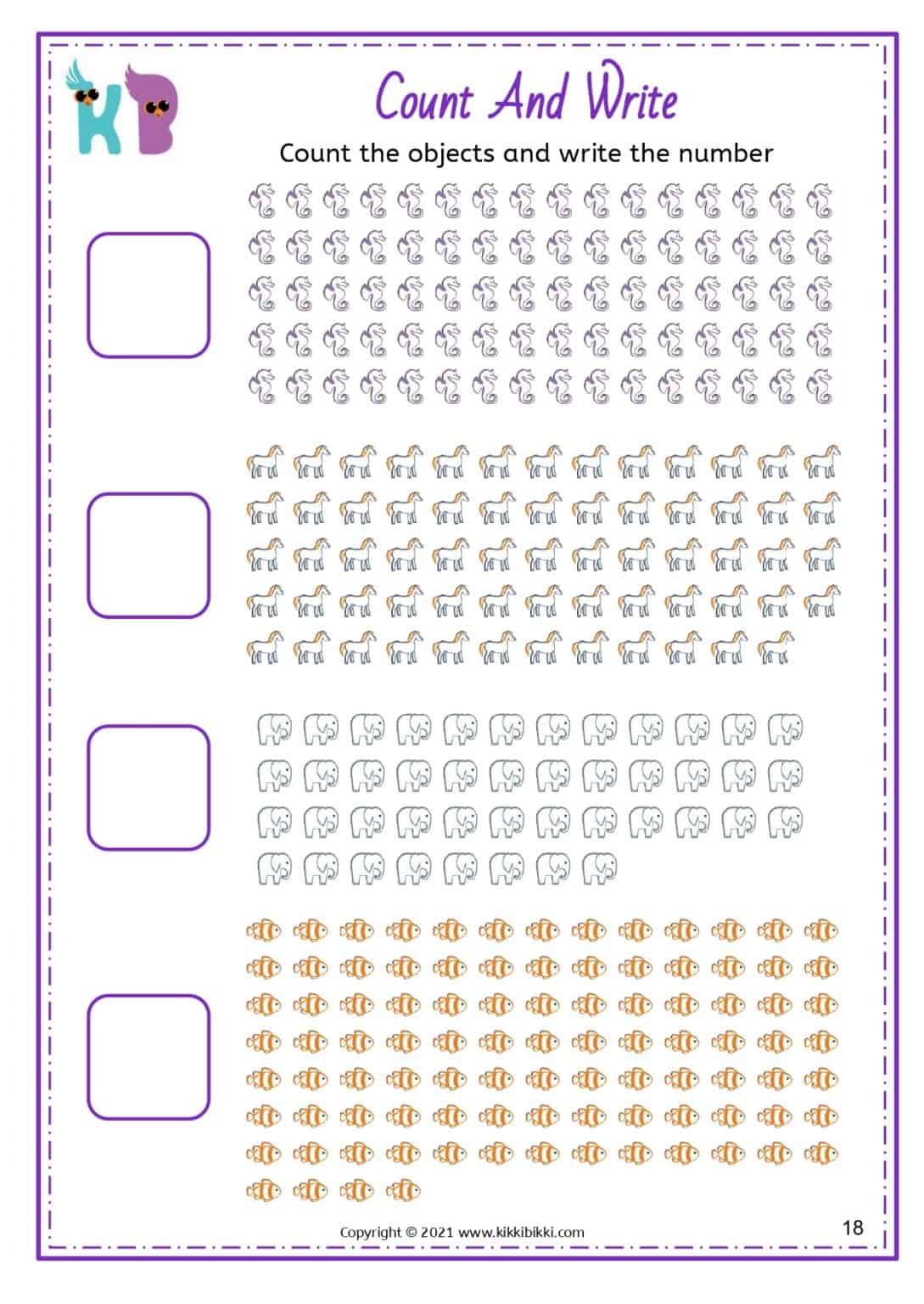 COUNT UP TO 100 - Kindergarten Worksheets - KikkiBikki