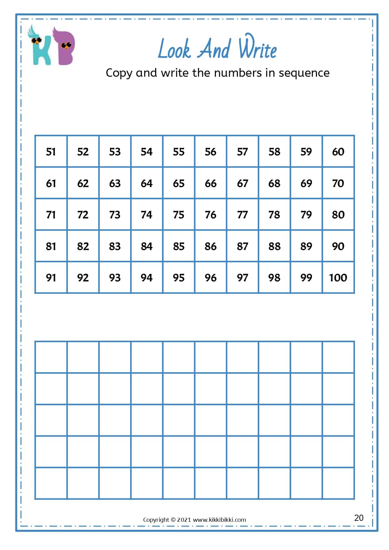 COUNT UP TO 100 - Kindergarten Worksheets - KikkiBikki