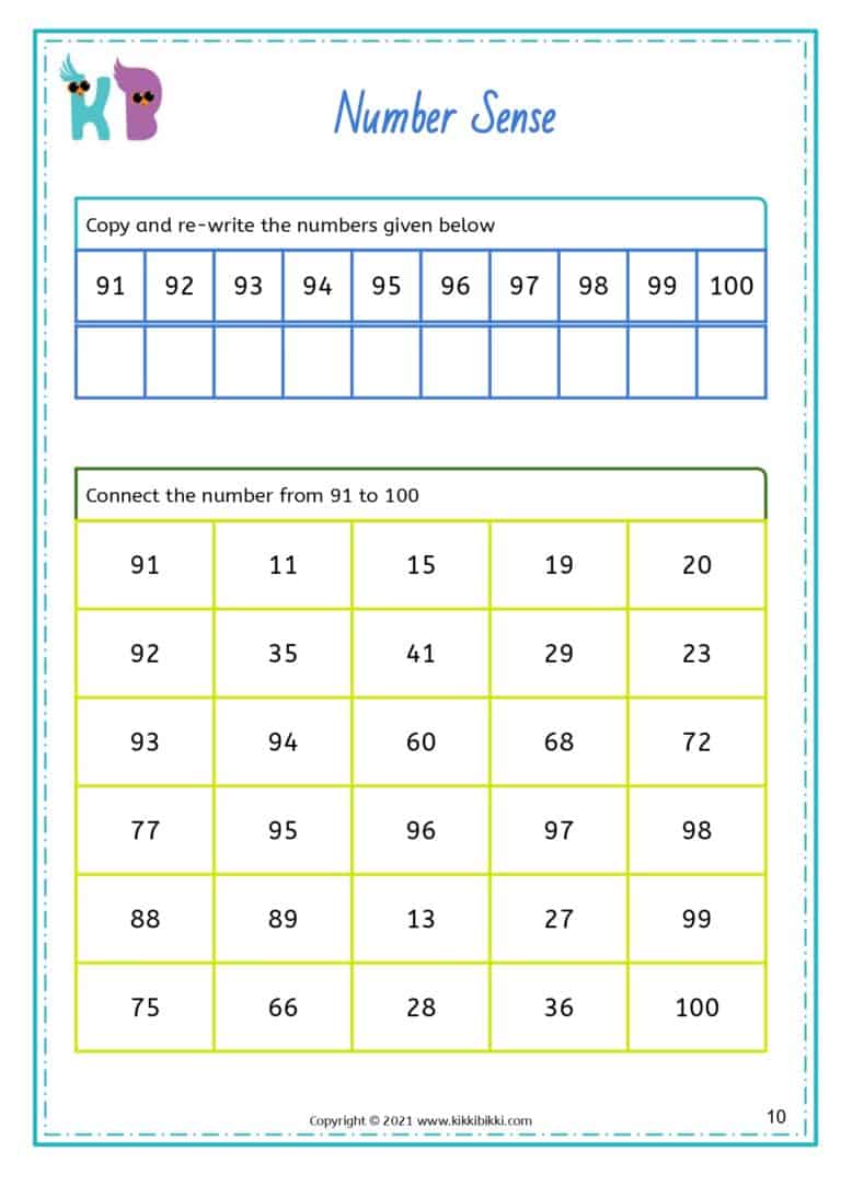 COUNT UP TO 100 - Kindergarten Worksheets - KikkiBikki